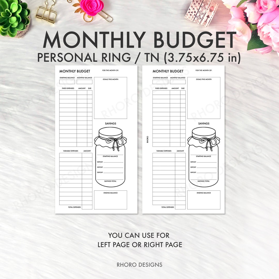MONTHLY BUDGET Personal Planner Inserts, Budget Finance Tracker Log ...