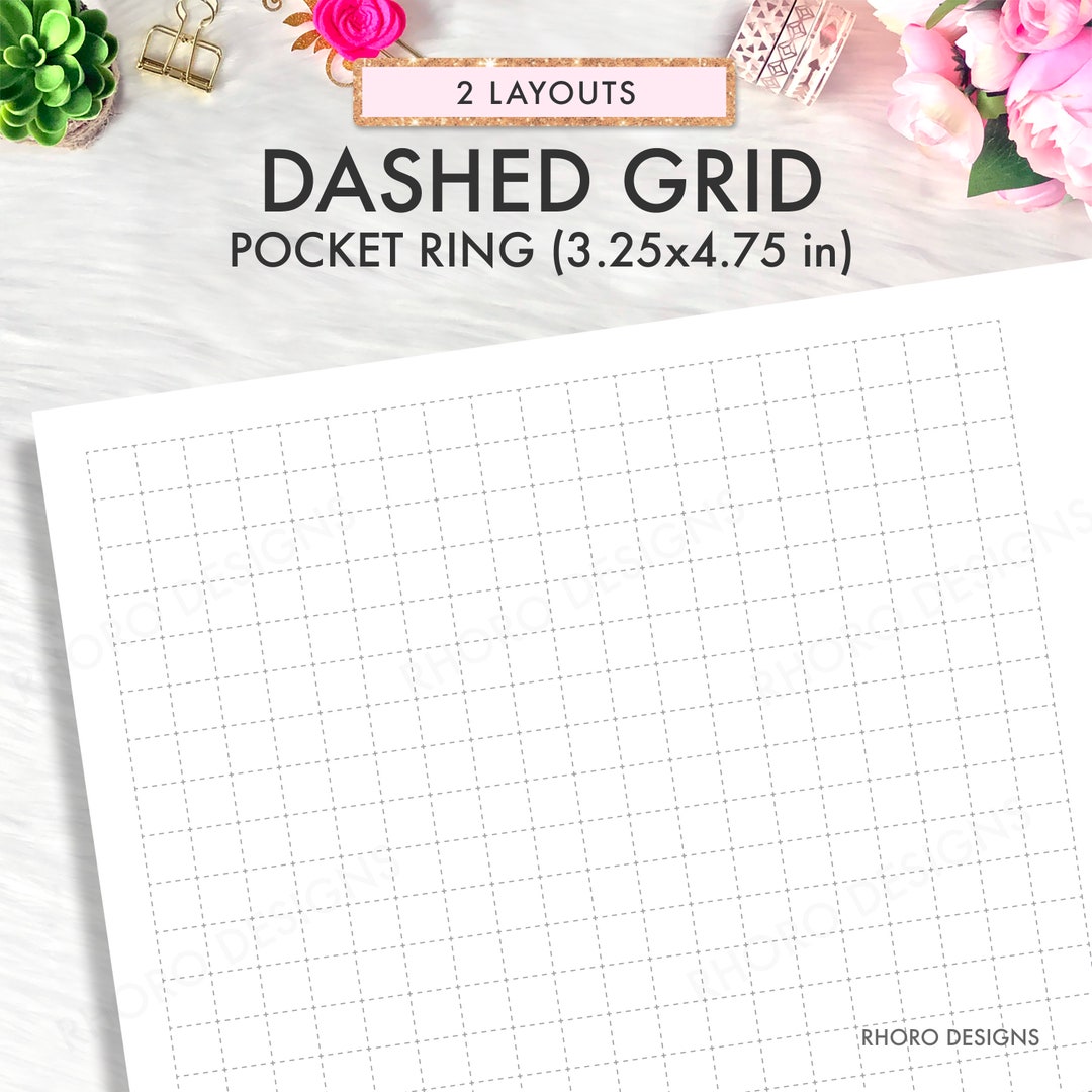 Pocket Printable Inserts, Filofax Pocket Inserts, Dashed Grid, Grid ...
