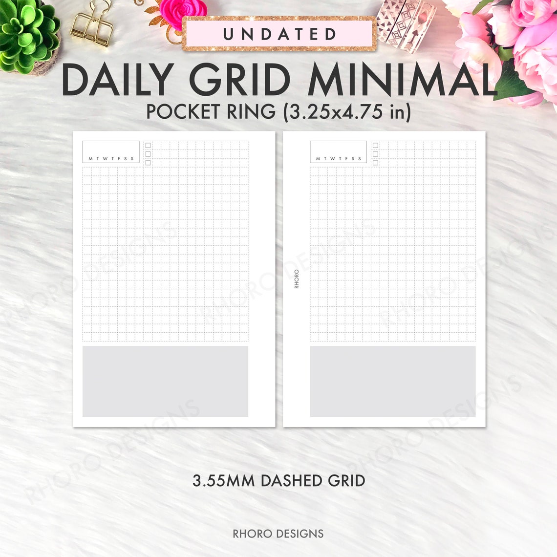 Pocket Rings Inserts Printable Daily Grid Minimalist Pocket | Etsy