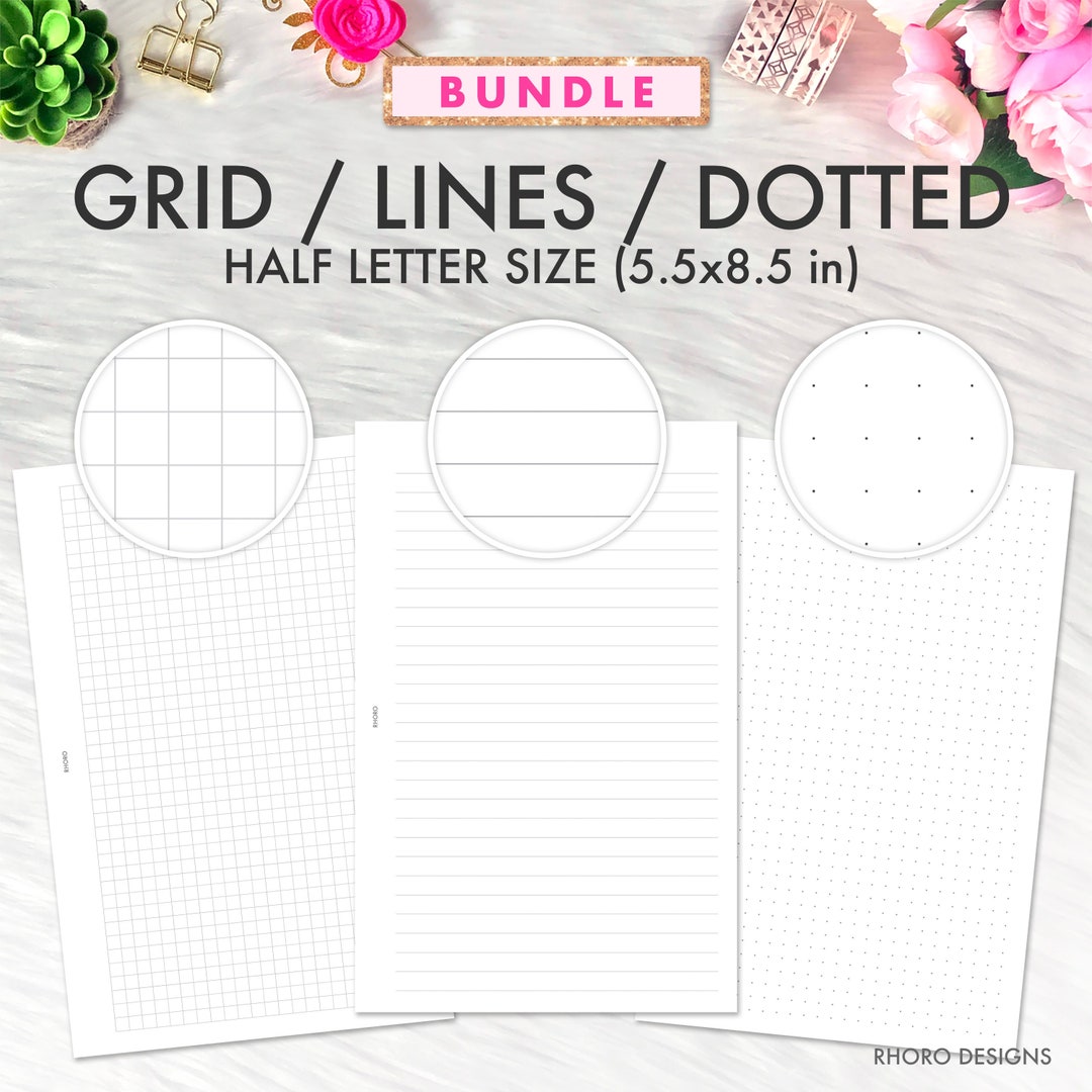 Half Letter Printables, Half Letter Planner Inserts Printable, Grid ...