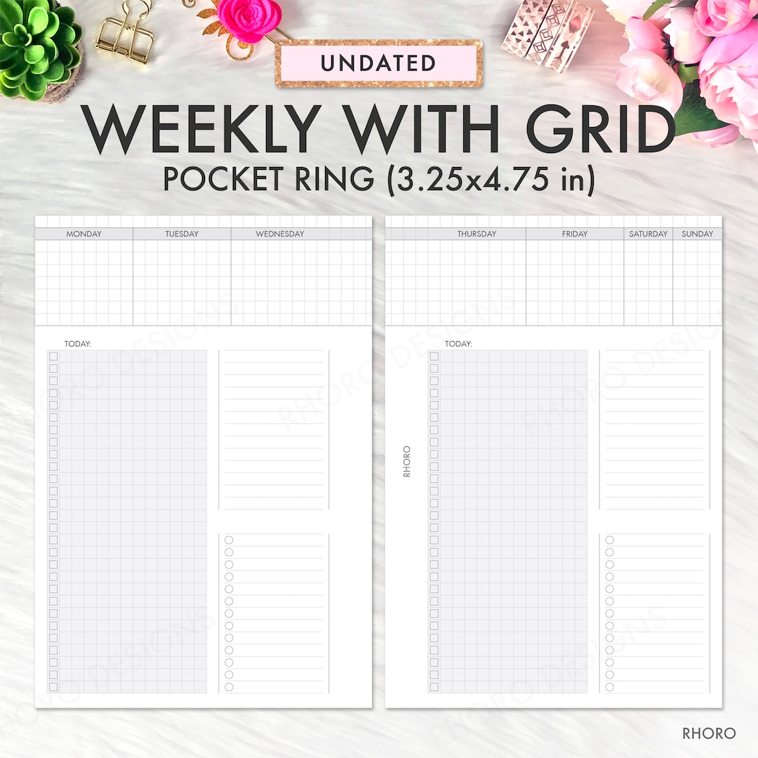 Pocket Ring Planner Printable Inserts, Weekly Grid, Pocket Weekly ...