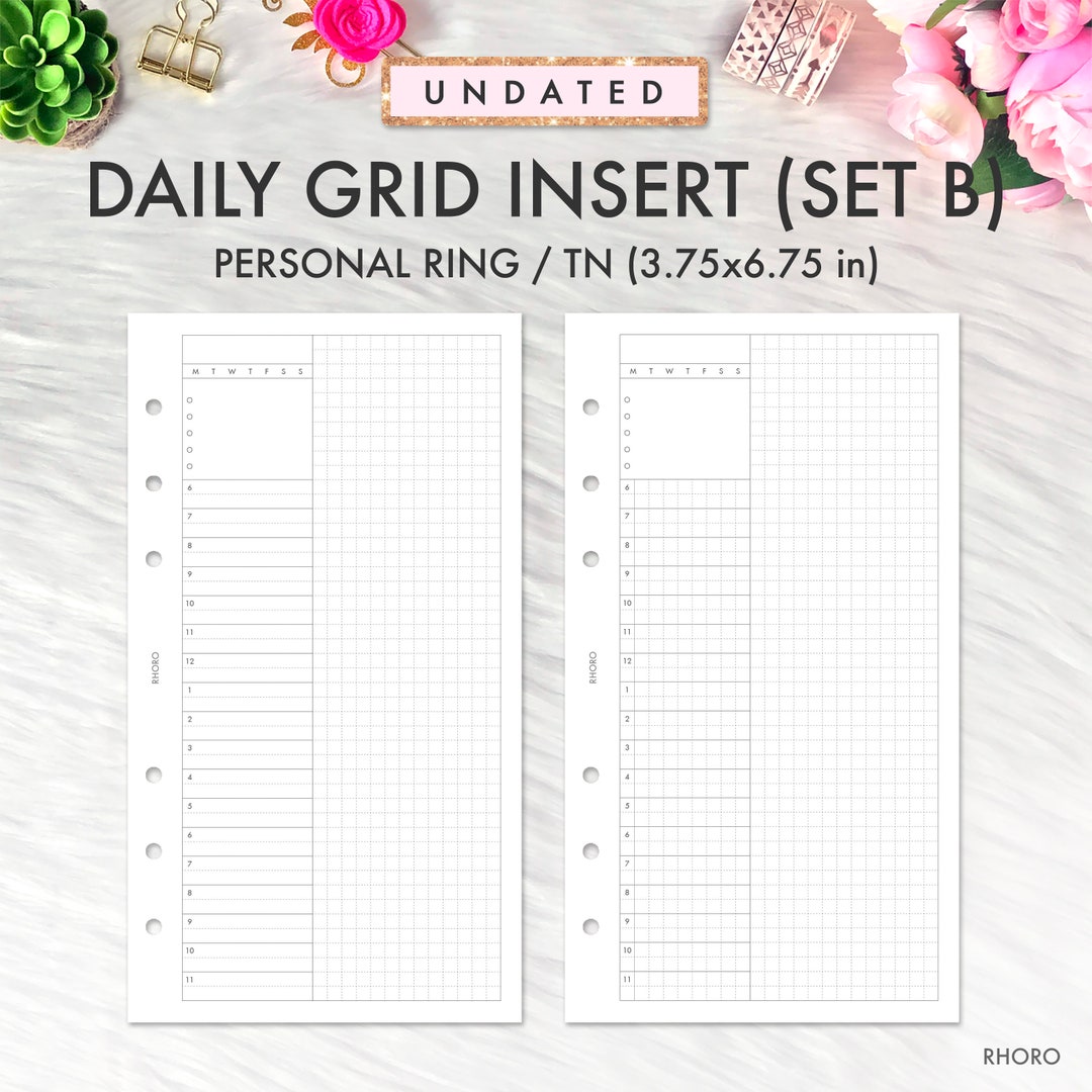 Personal Ring Printable Insert, Daily Grid Set B, Personal Ring Inserts ...