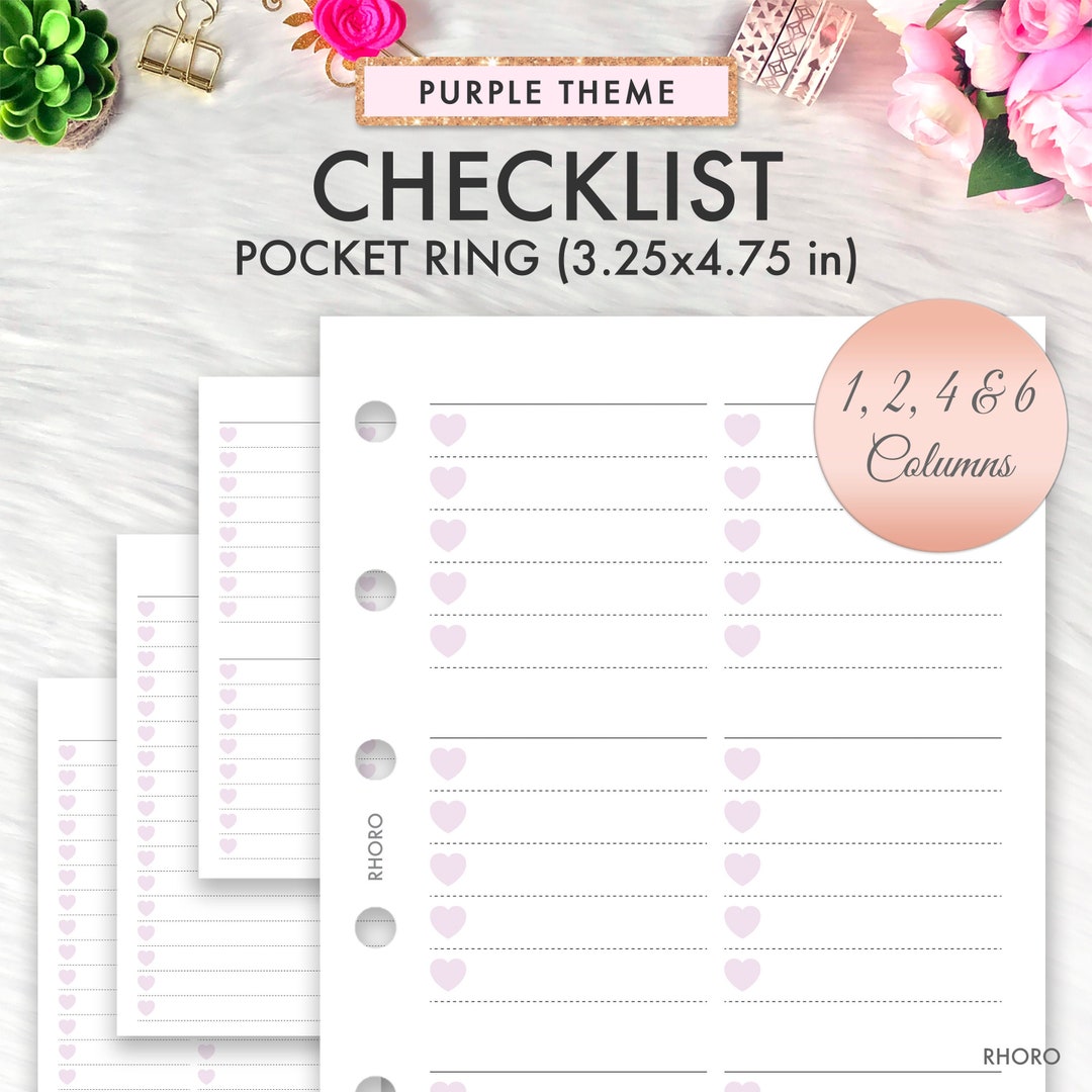 POCKET RINGS Insert, Checklist Pocket Rings Printable Insert, Printable ...
