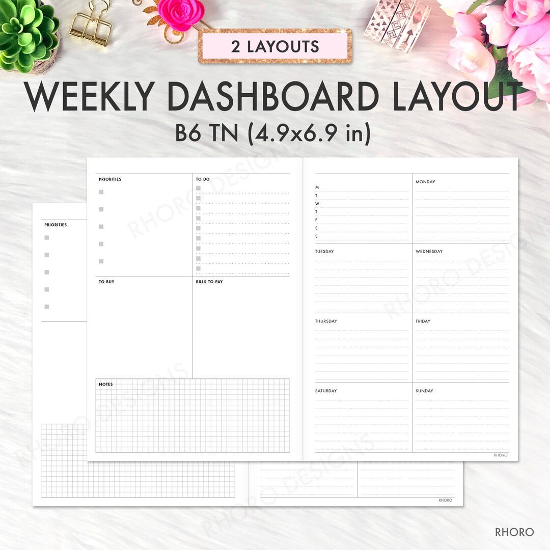 B6 Inserts, B6 TN Printable, B6 Weekly Inserts, B6 Weekly Printable, Weekly Undated, B6 ...