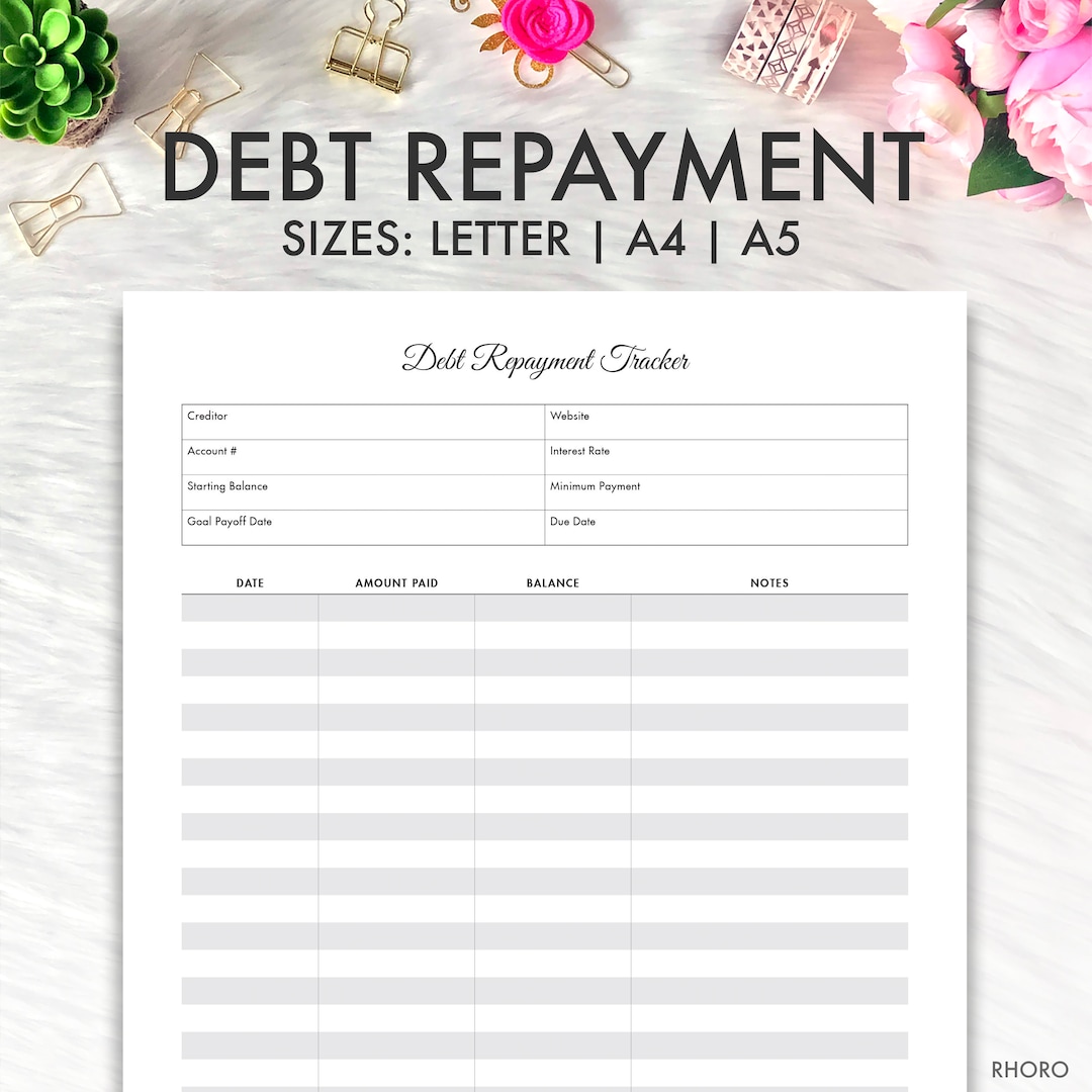 DEBT REPAYMENT TRACKER, Debt Repayment Tracker Printable, Debt Tracker ...