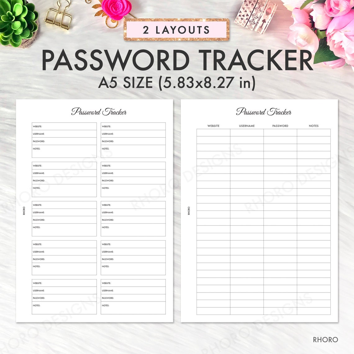 A5 Password Tracker A5 Planner Inserts Printable A5 Password - Etsy