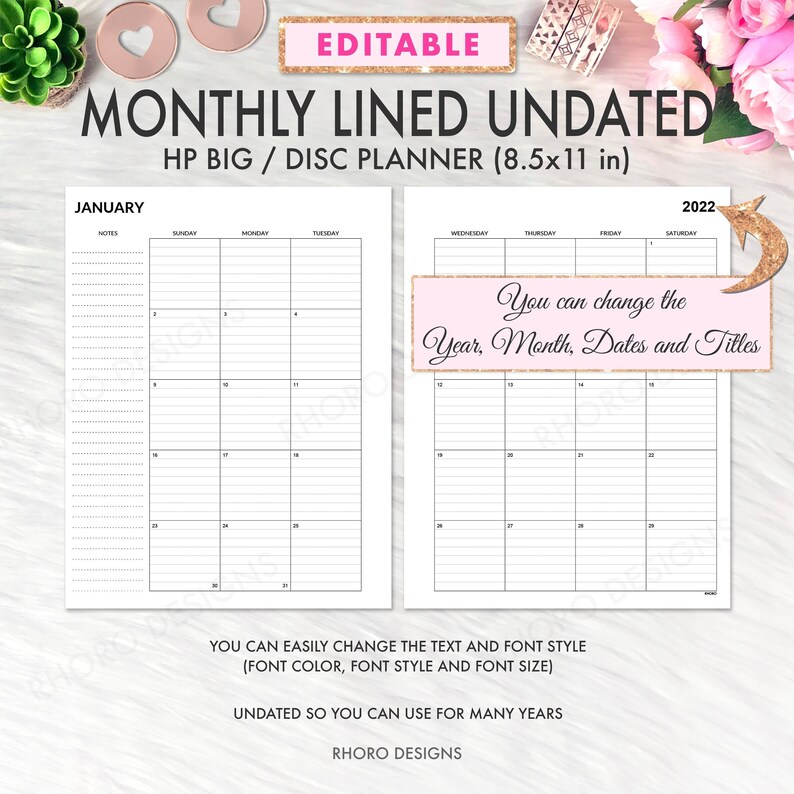 EDITABLE Happy Planner Big Inserts Monthly Lined Planner - Etsy
