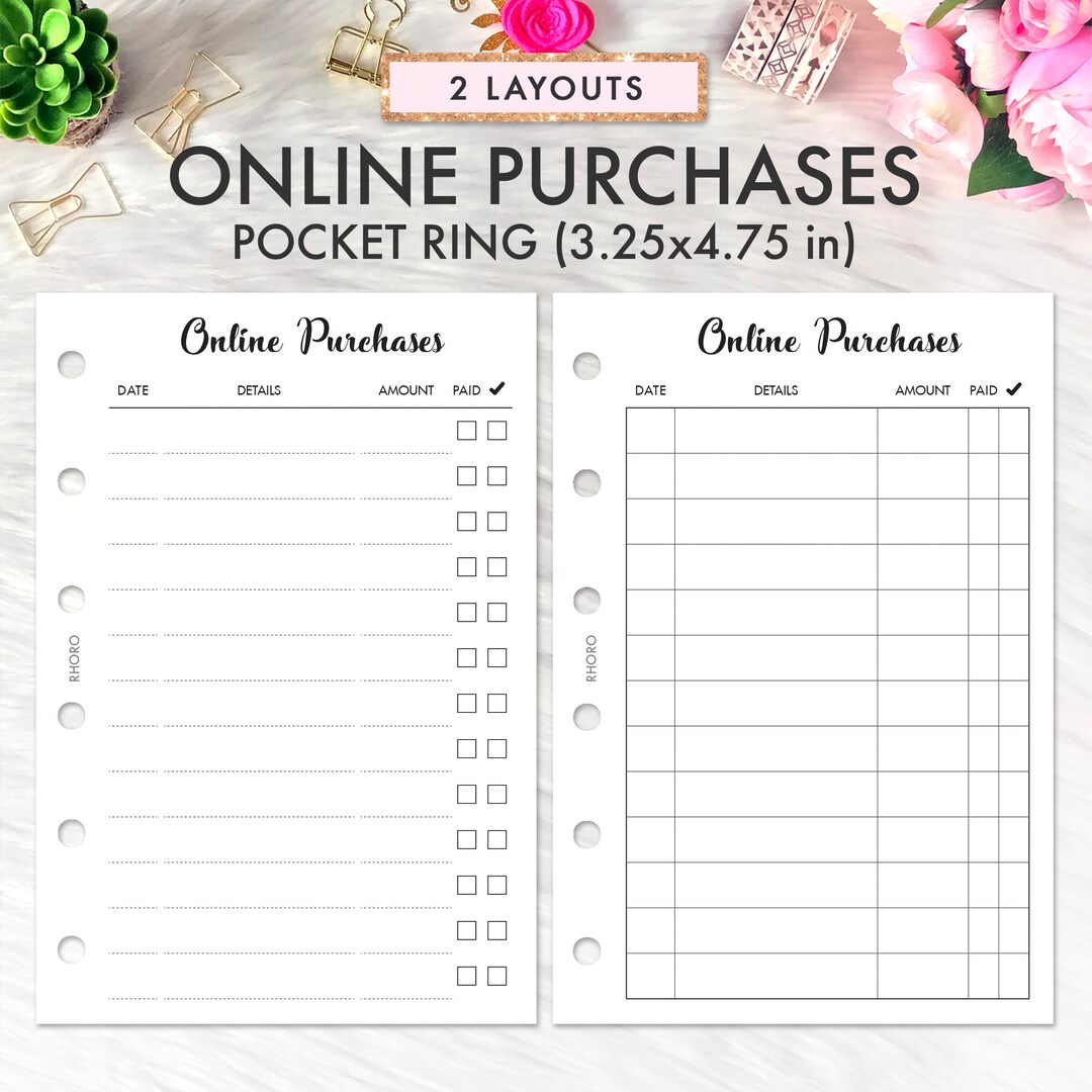 POCKET RING INSERTS Printable, Online Purchase, Order Tracker Printable ...