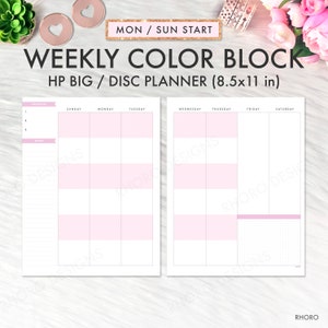 BIG Happy Planner Student Inserts Printable, Weekly Color Block Layout ...