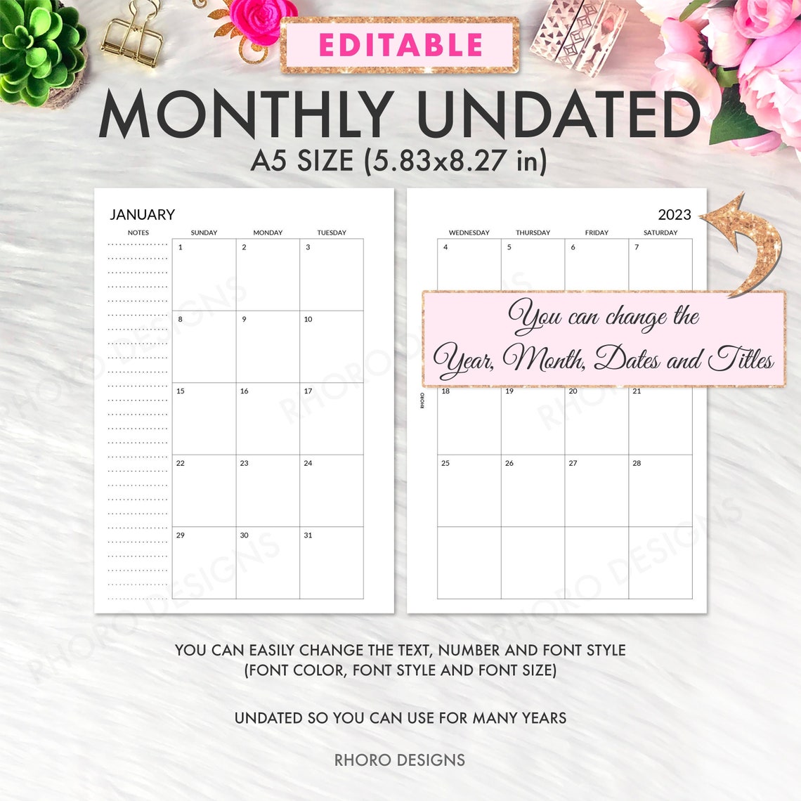 EDITABLE A5 Planner Inserts Printable A5 Monthly Inserts A5 - Etsy