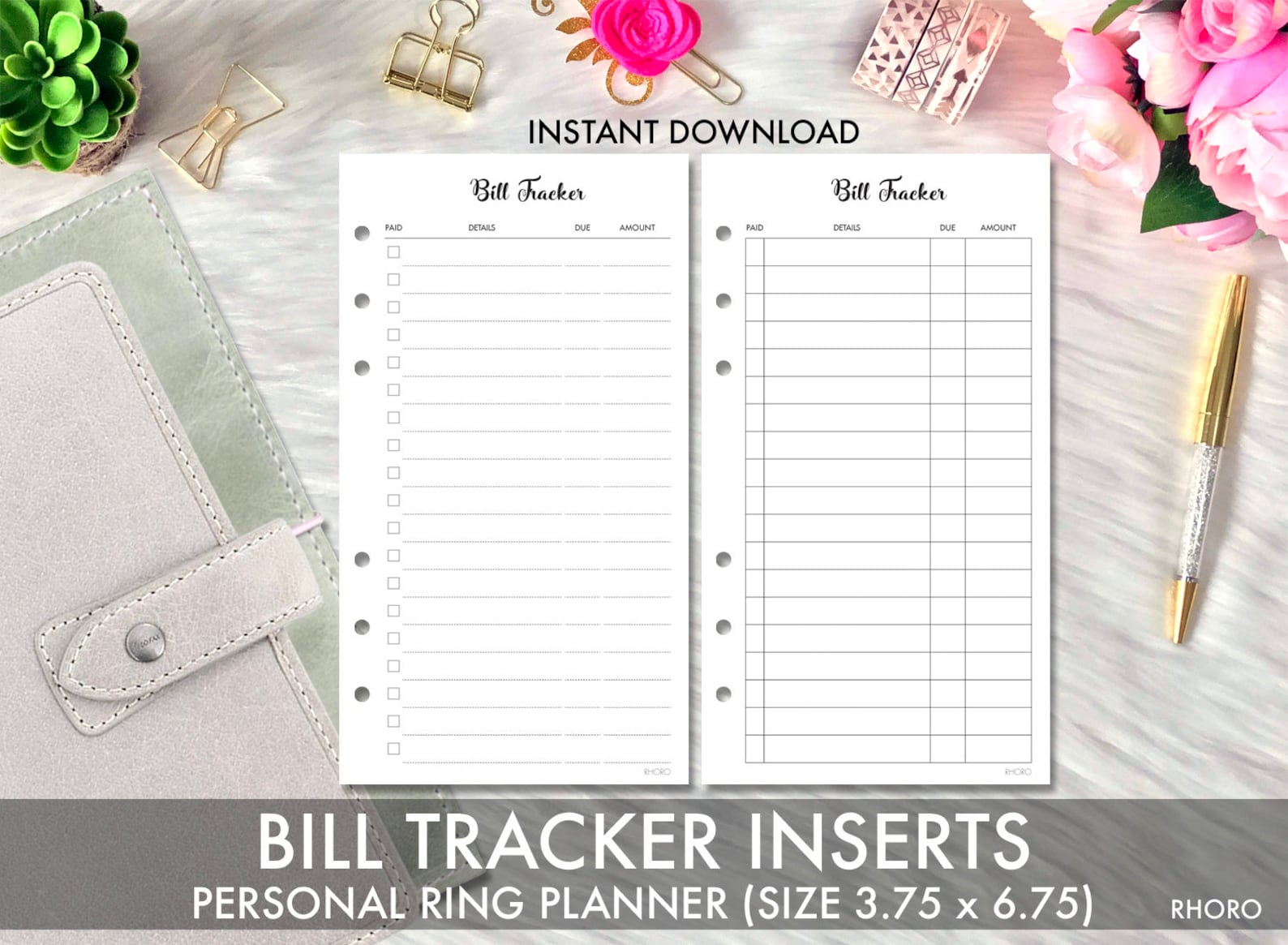 Personal Ring Inserts Printable Bill Tracker Expense Personal Planner ...
