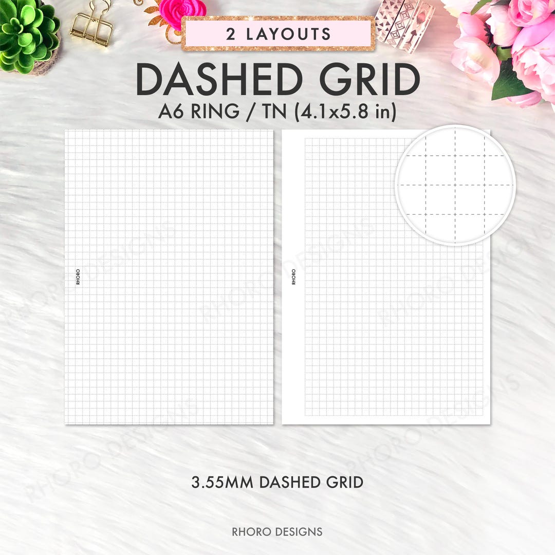 A6 Planner Insert Printable Grid, Dashed Grid Inserts, Printable A6 ...