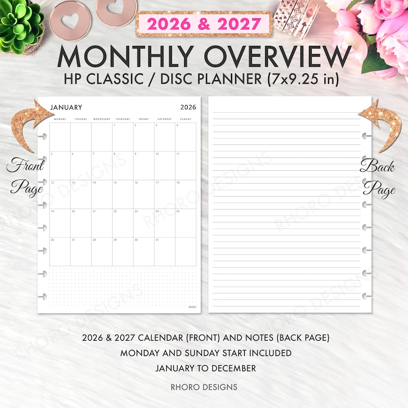 One Page Monthly Insert - Etsy