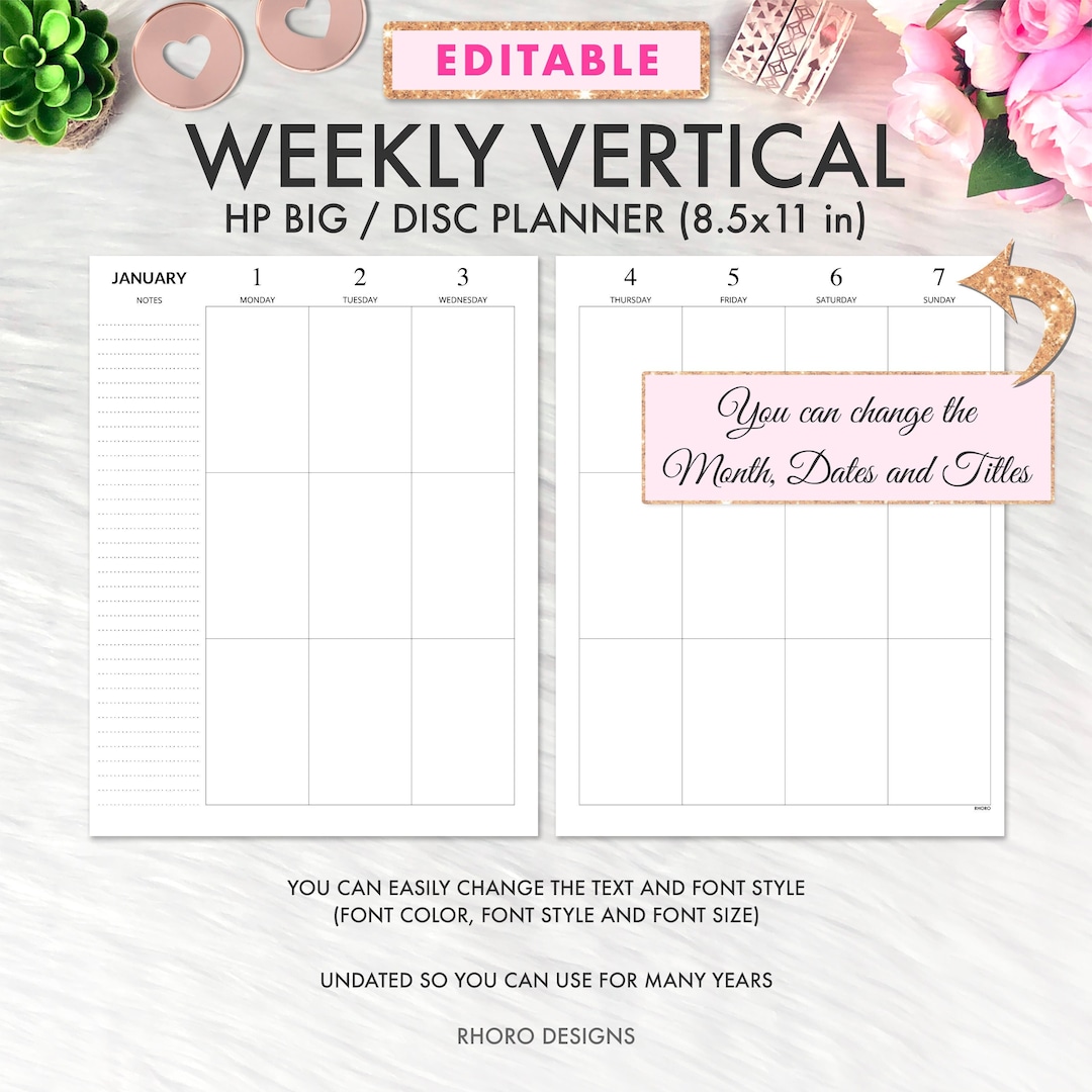 EDITABLE Big Happy Planner Printable Insert, Weekly Vertical Undated ...