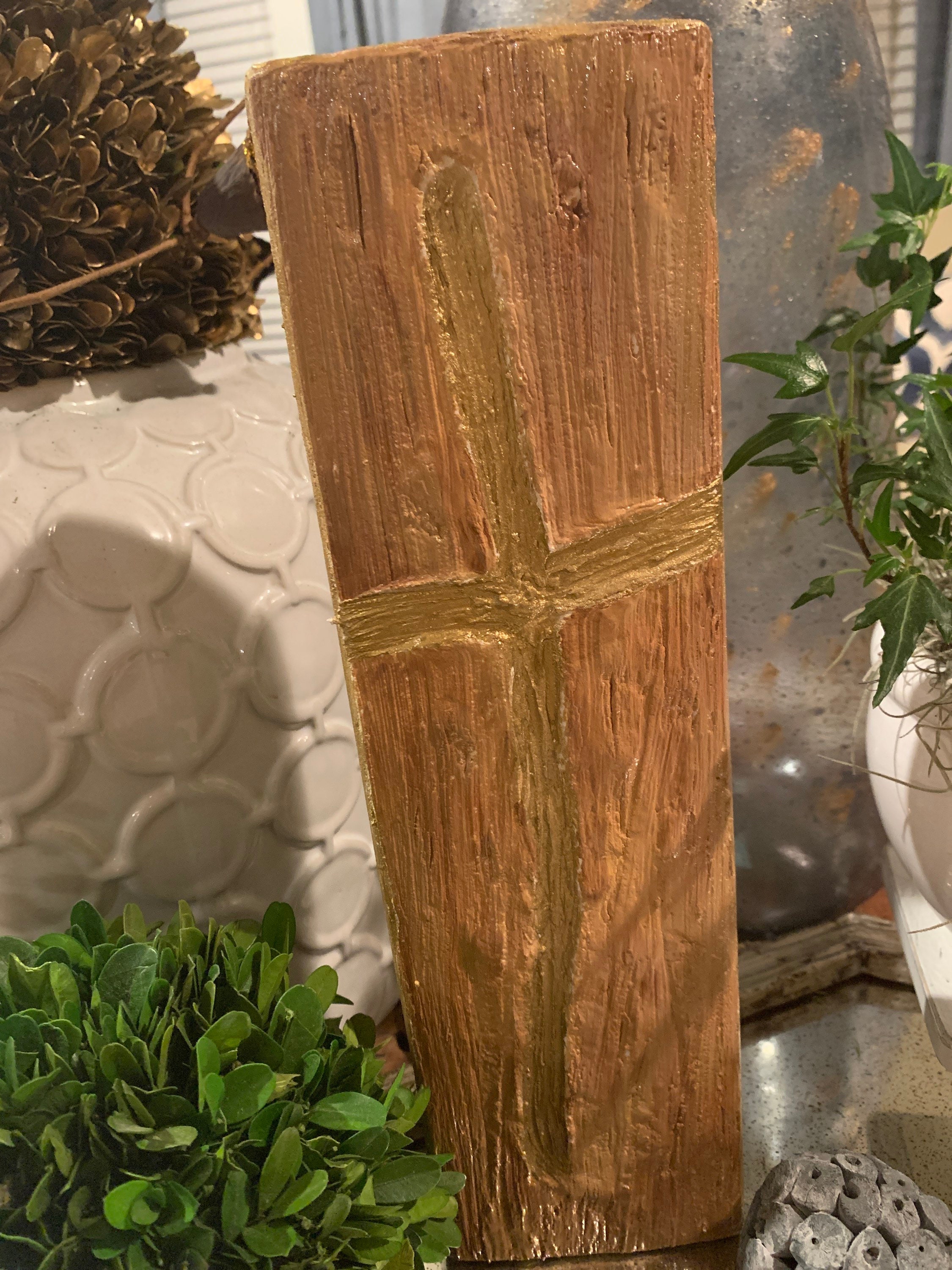Cross craved through texture on a 2x4 that is 10 inches tall | Etsy