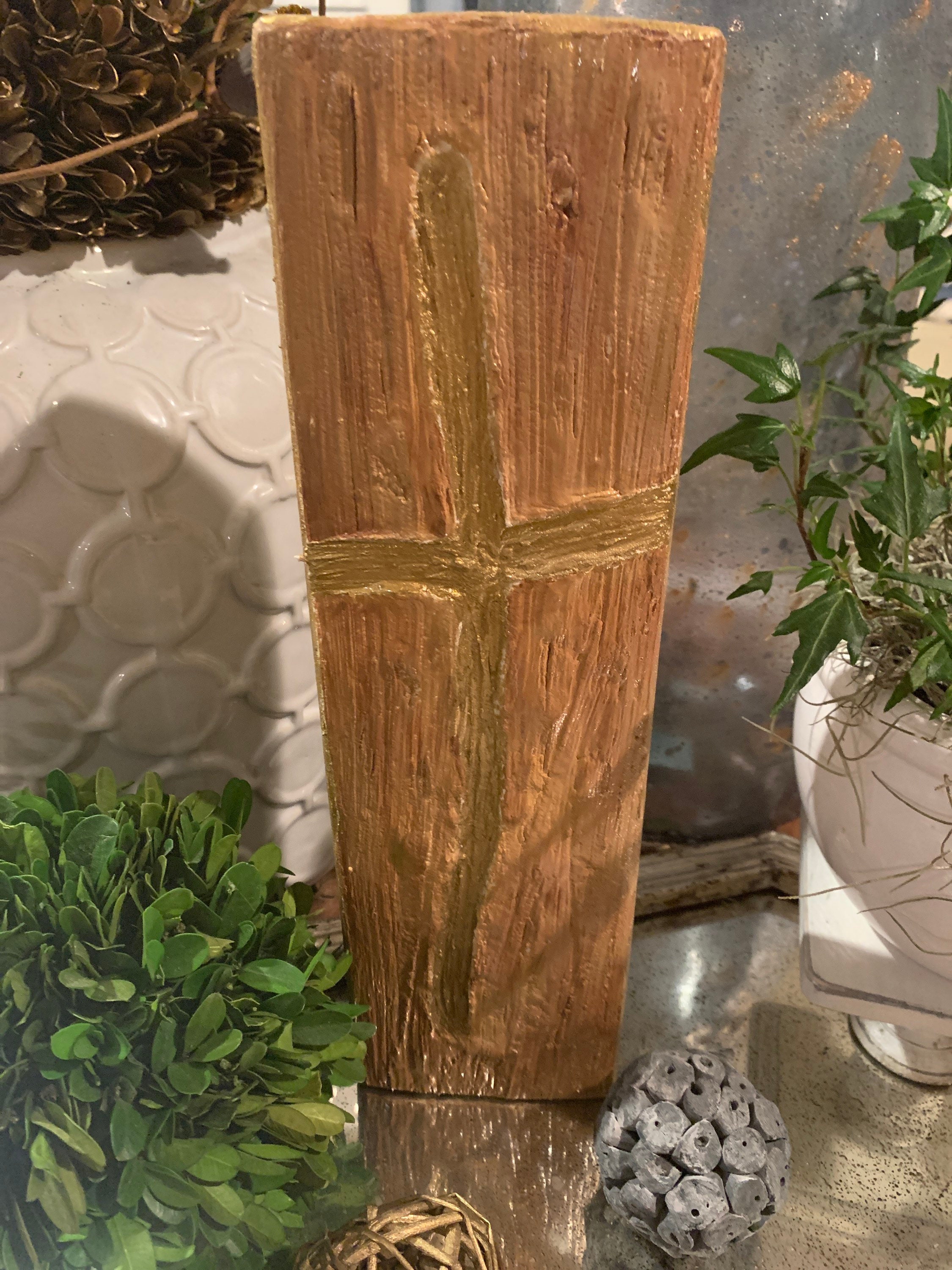Cross craved through texture on a 2x4 that is 10 inches tall | Etsy