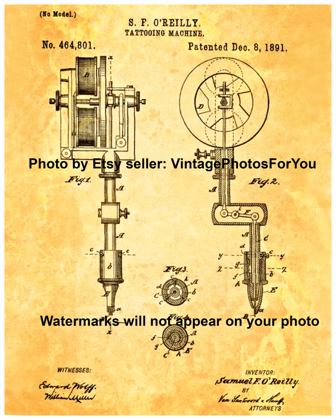 Vintage Tattoo Artist Equipment Machine Samuel O'reilly Patent Decor ...