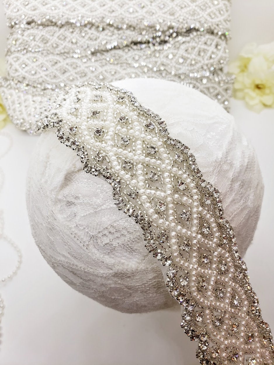 Wide Braided Pearl Rhinestone Trim Pearl Trim Wedding Dress - Etsy