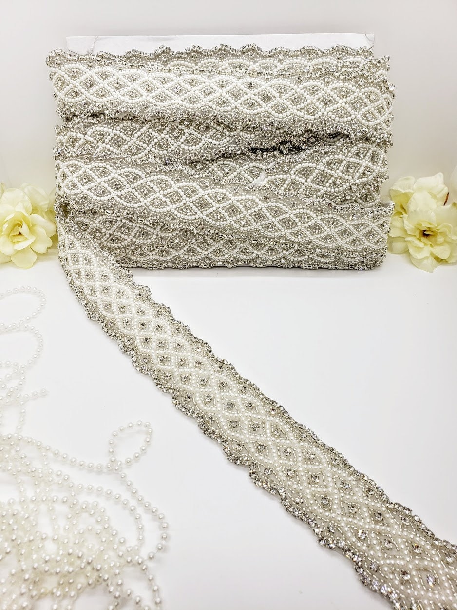 Wide Braided Pearl Rhinestone Trim Pearl Trim Wedding Dress - Etsy