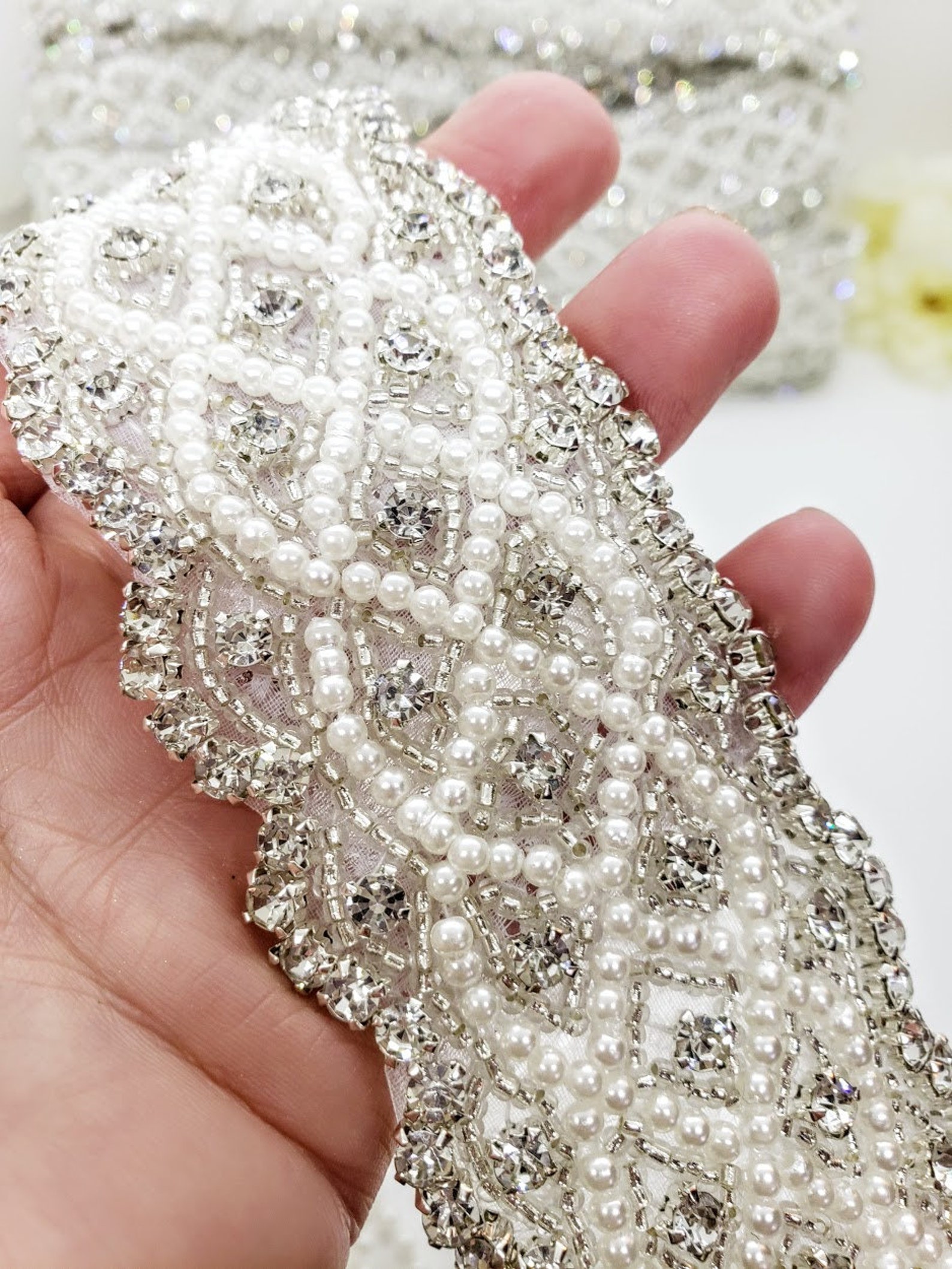 Wide Braided Pearl Rhinestone Trim Pearl Trim Wedding Dress - Etsy