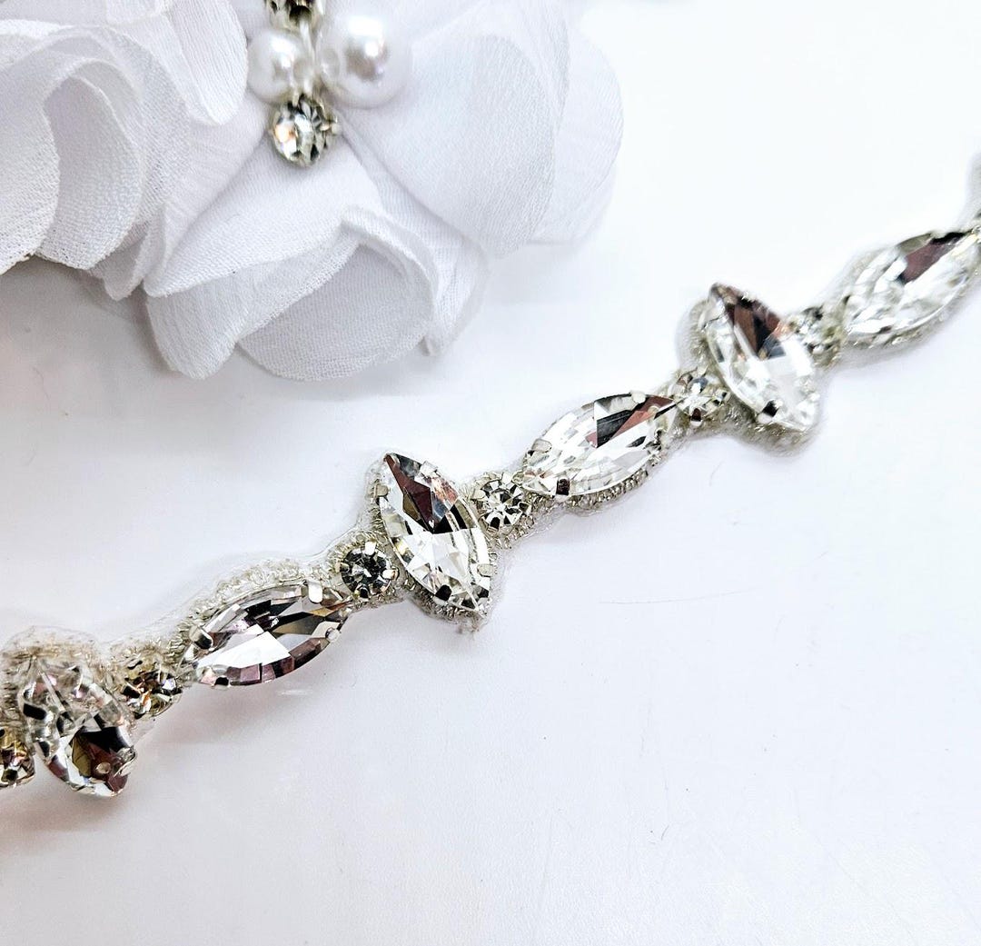 Skinny Rhinestone Trim: Silver Wedding Dress Embellishment - 1 Yard - Etsy
