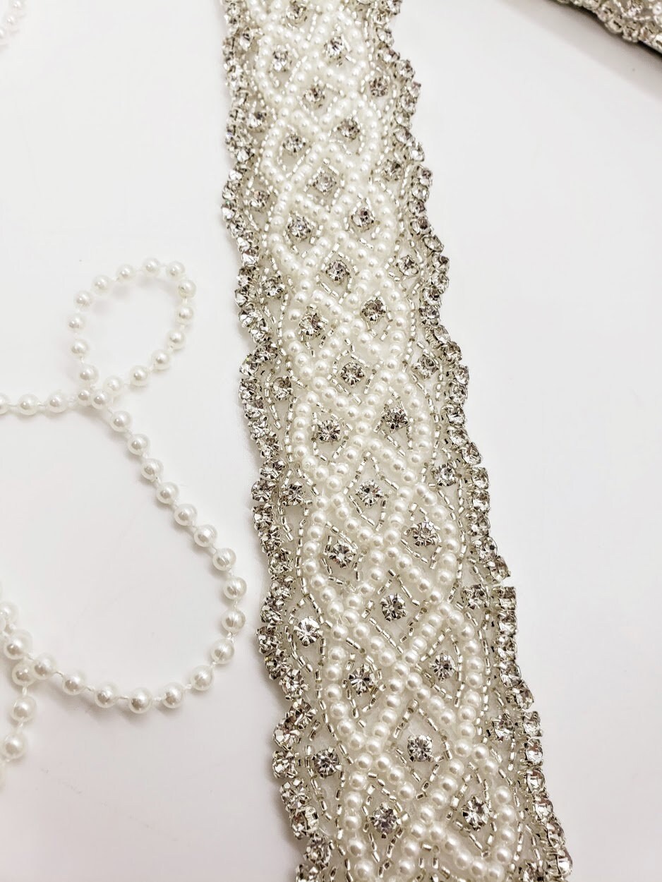 Wide Braided Pearl Rhinestone Trim Pearl Trim Wedding Dress - Etsy
