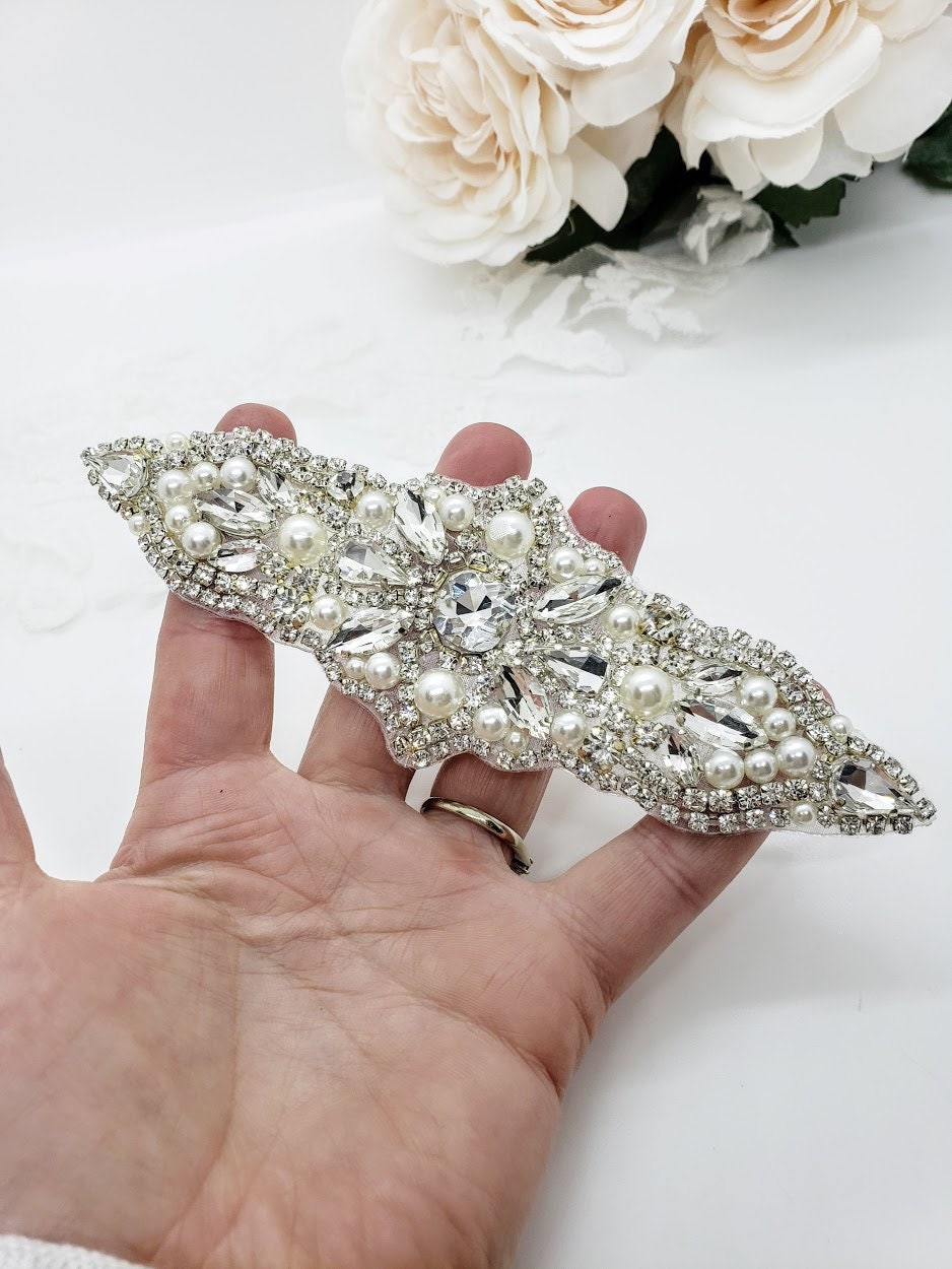 Princess Pearl Rhinestone Applique Wedding Belt Applique - Etsy