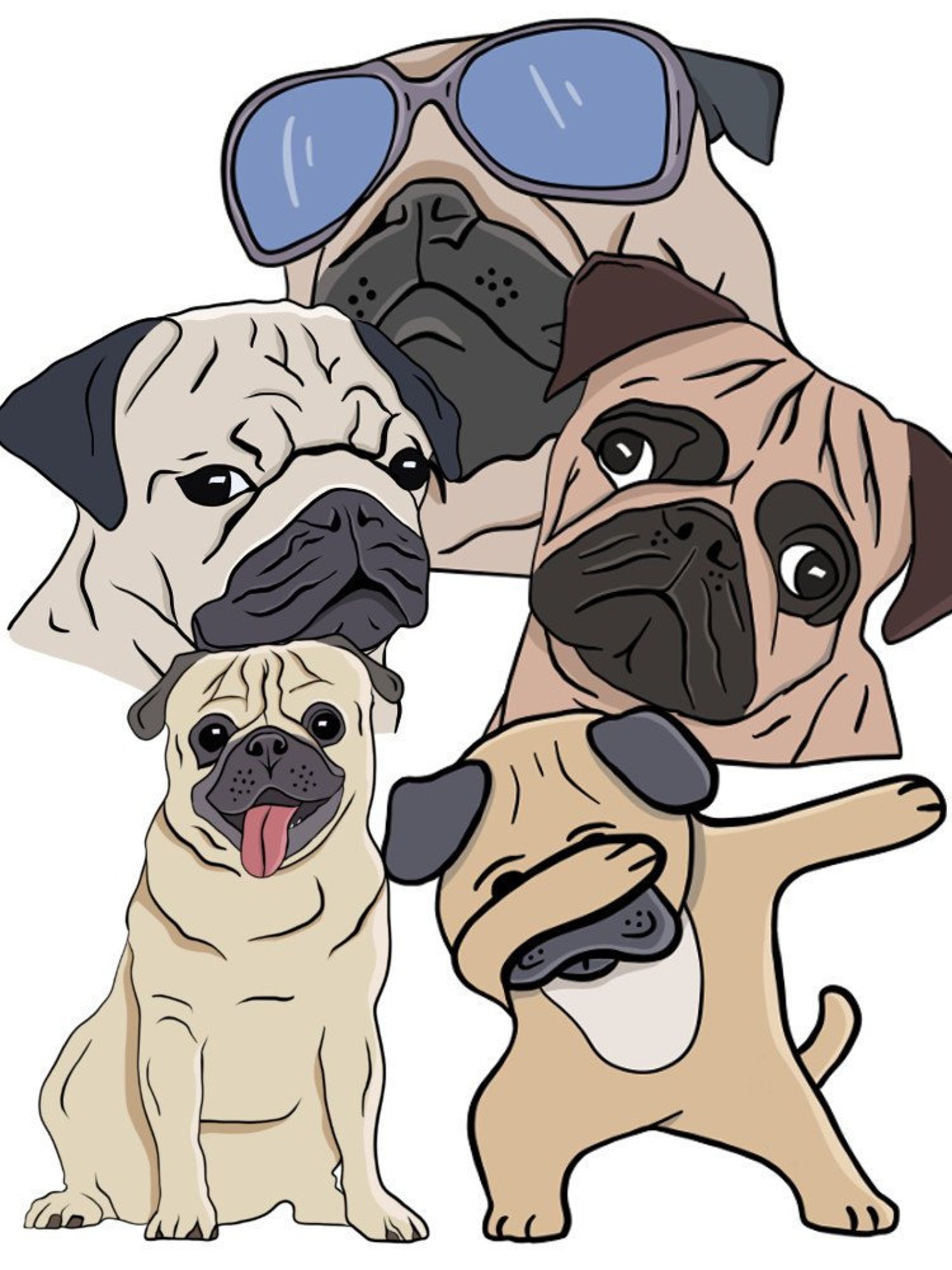 Pug Art Digital Drawings - Artist Pack- Cool Pug, Sad Pug, Happy Pug ...