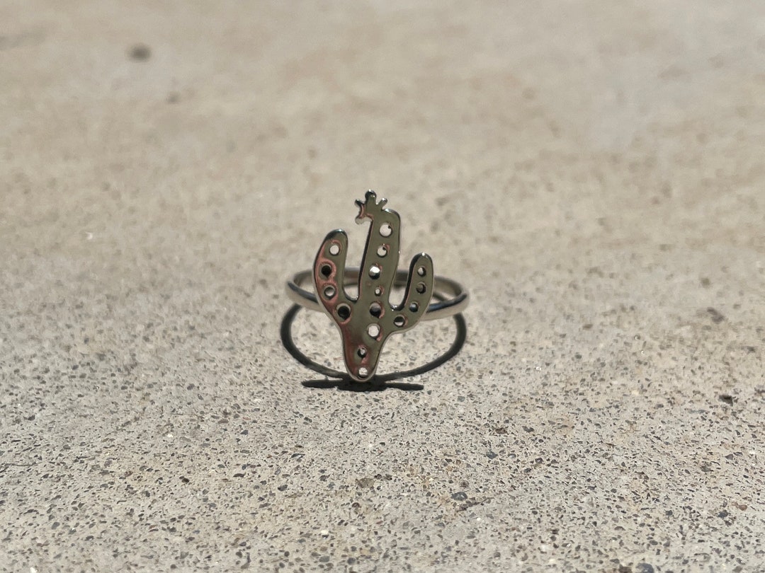 Sterling Silver Cactus Flower Ring • Boho Plant Jewelry • Desert ...
