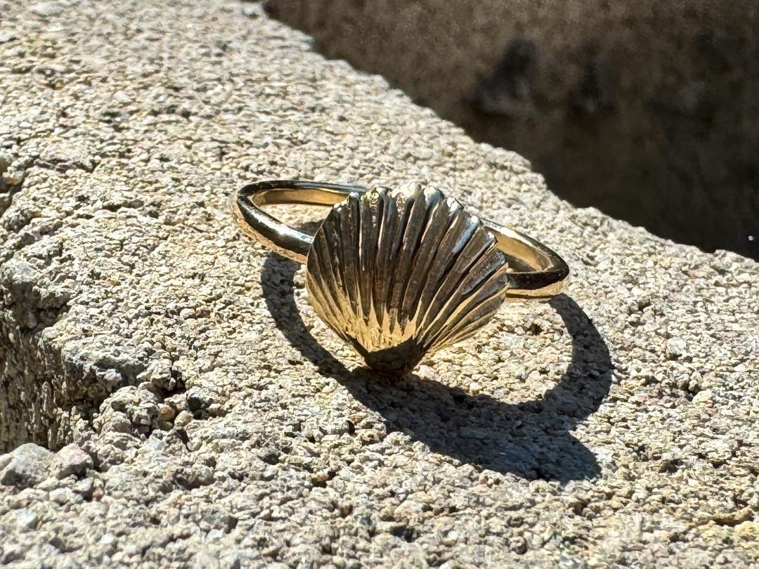 Gold Plated Sea Shell Ring • Nautical Jewelry • Scallop • Beach Lover ...