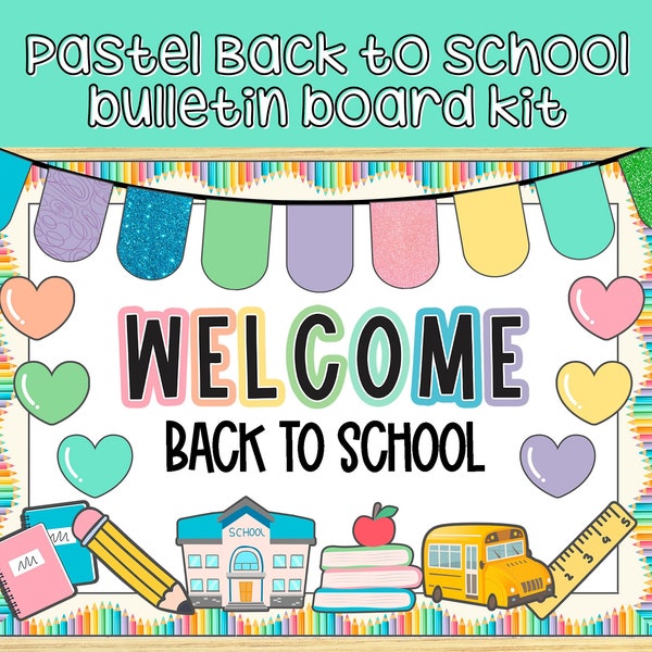 Pastel Welcome Back Bulletin Board Kit, Elementary Classroom, Digital ...