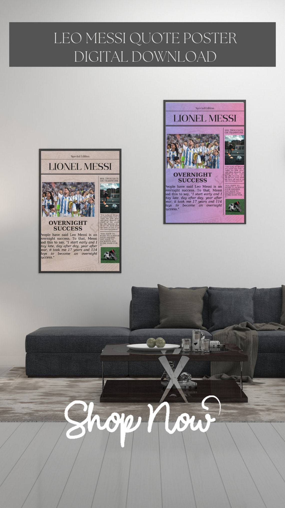 Soccer Athlete Quote Poster Lionel Messi Quote Teamwork Digital ...