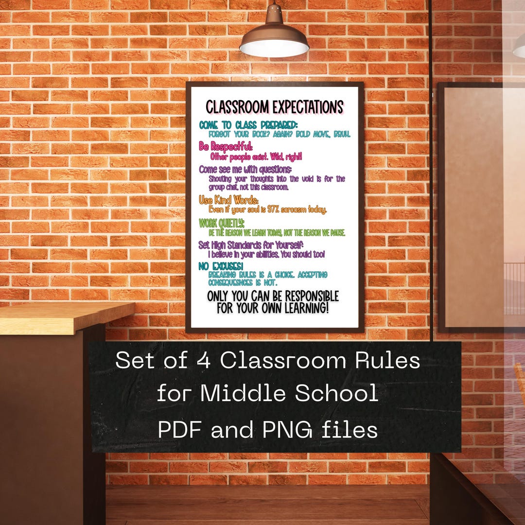 Funny Classroom Rules Poster Set, Digital Download, Sarcastic Middle ...