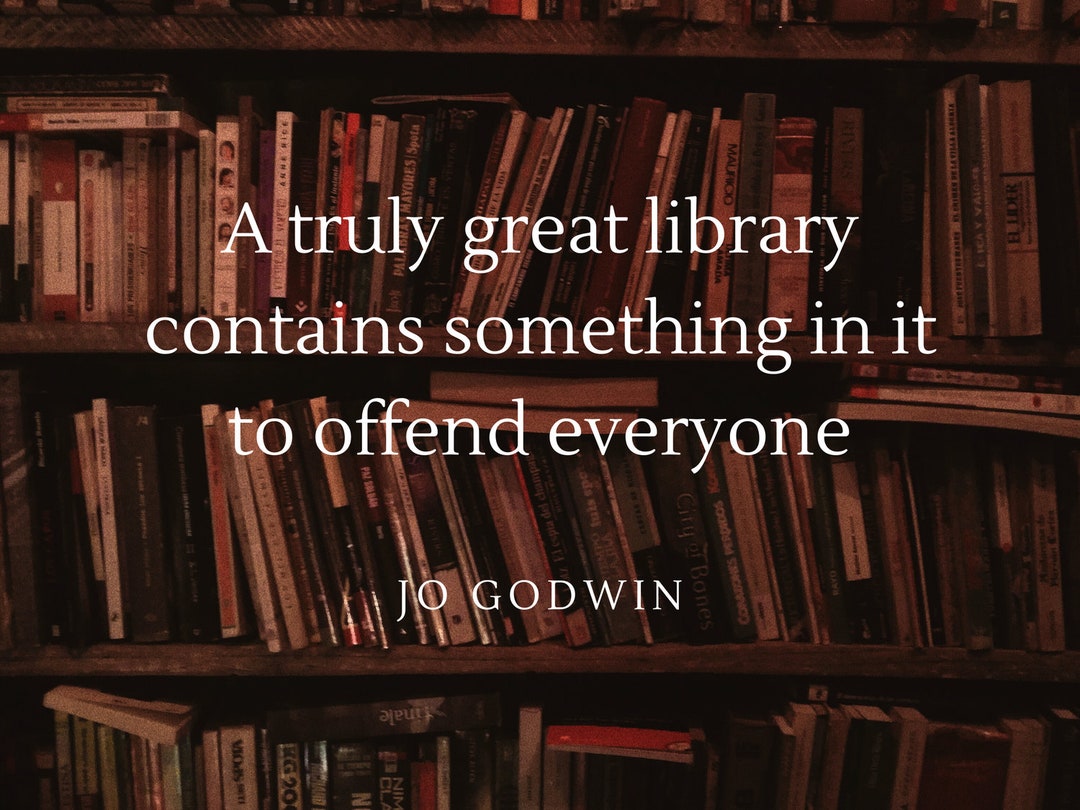 Library Quote Digital Print, Bookshelf Background, Banned Books ...
