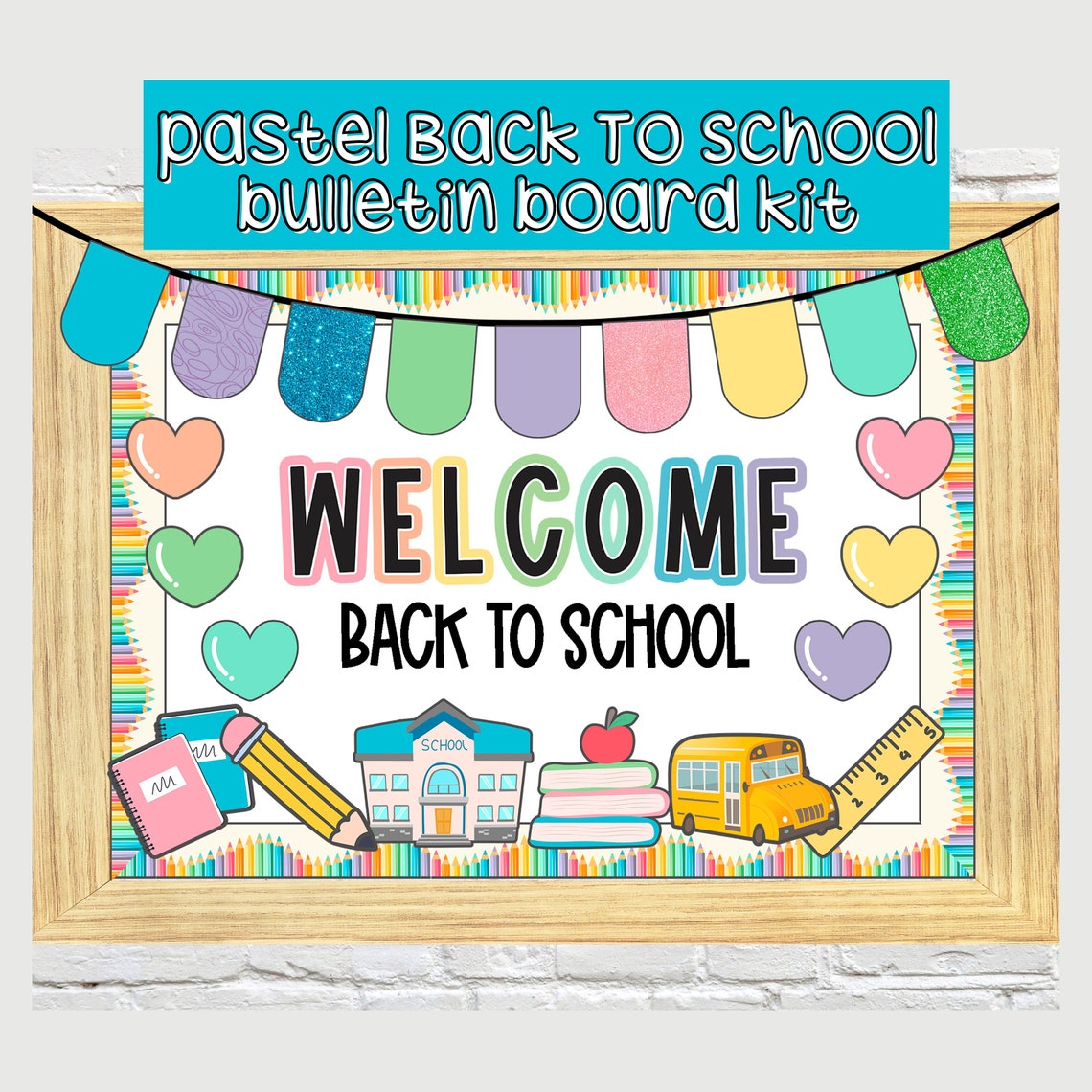 Pastel Welcome Back Bulletin Board Kit, Elementary Classroom, Digital ...