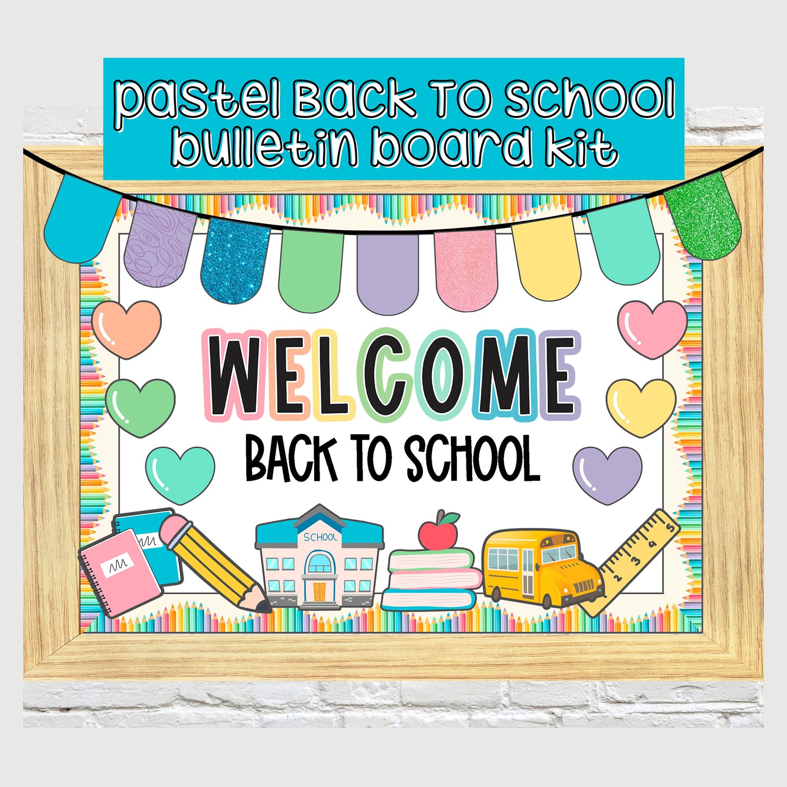 Pastel Welcome Back Bulletin Board Kit, Elementary Classroom, Digital ...