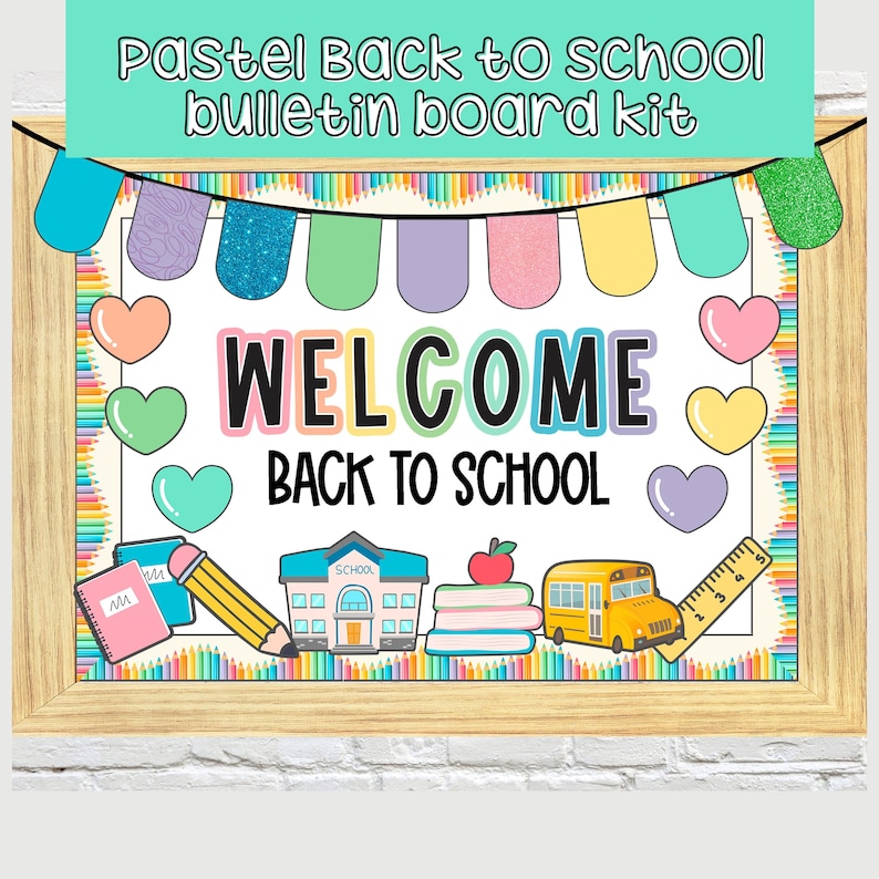 Pastel Welcome Back Bulletin Board Kit, Elementary Classroom, Digital ...