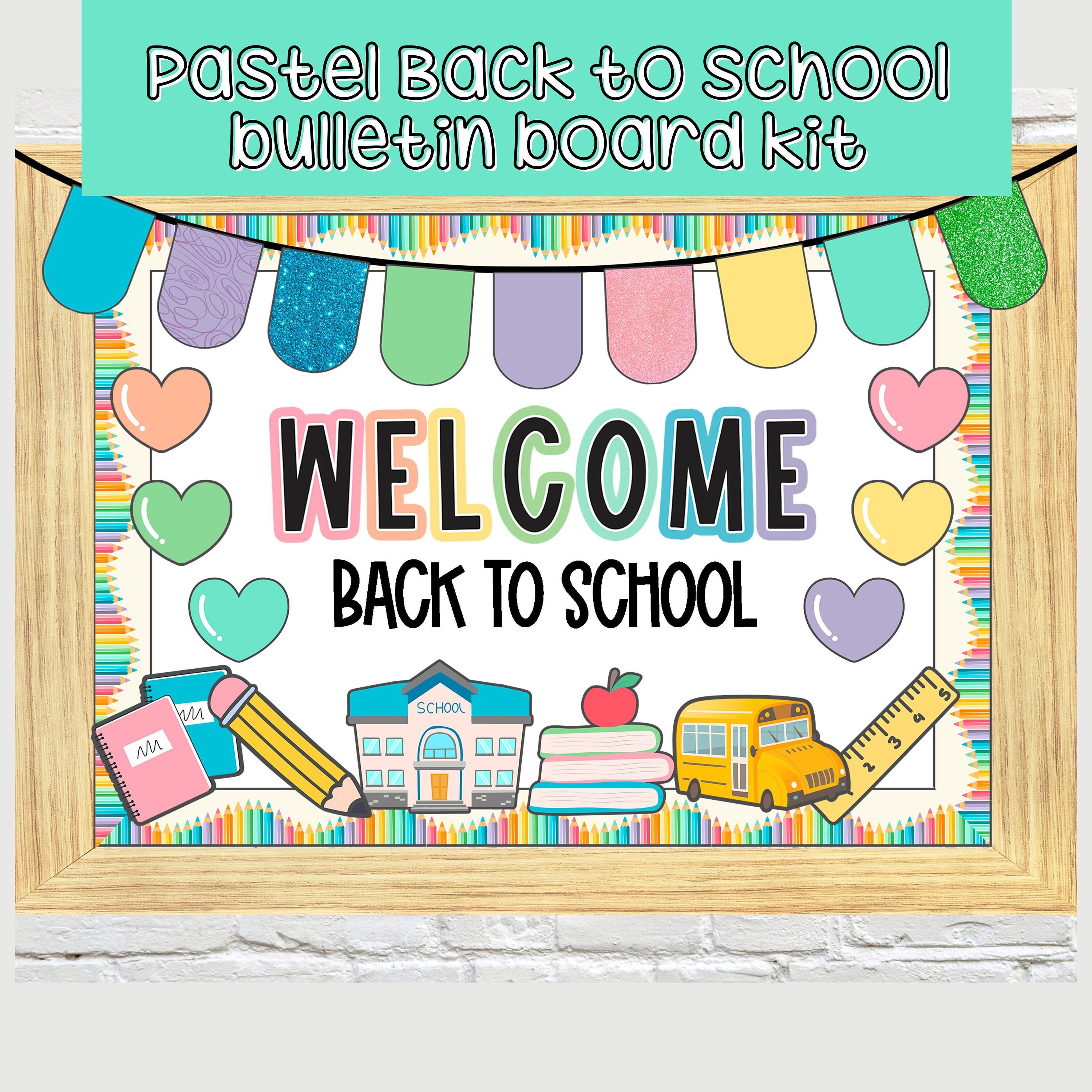 Pastel Welcome Back Bulletin Board Kit, Elementary Classroom, Digital ...