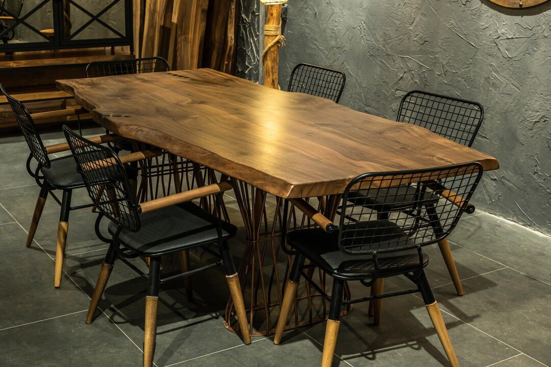 Live Edge Solid Walnut Dining Table , Walnut Kitchen Table, Natural ...