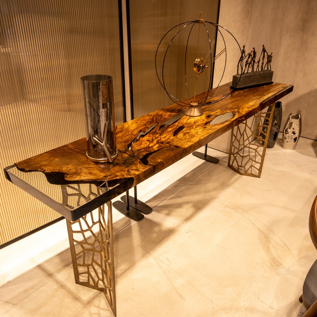 Walnut Live Edge Resin Console Table, Epoxy Hallway Table, Epoxy ...