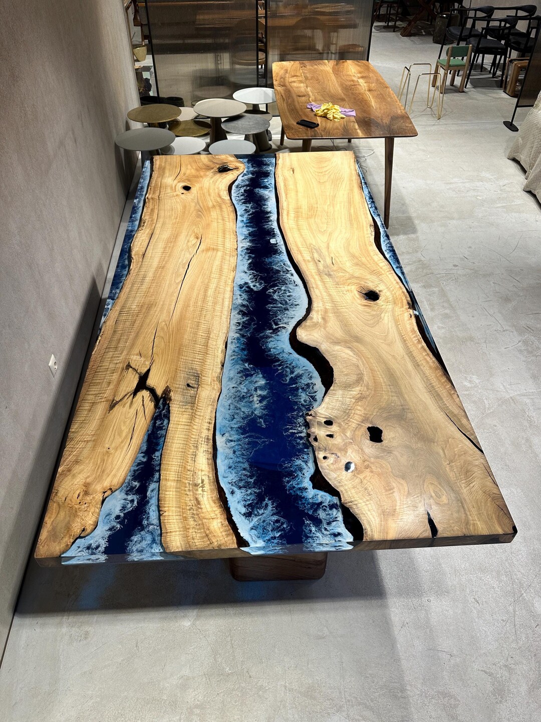 Live Edge Resin River Table, Wave Epoxy Walnut Dinner Table, Ocean ...