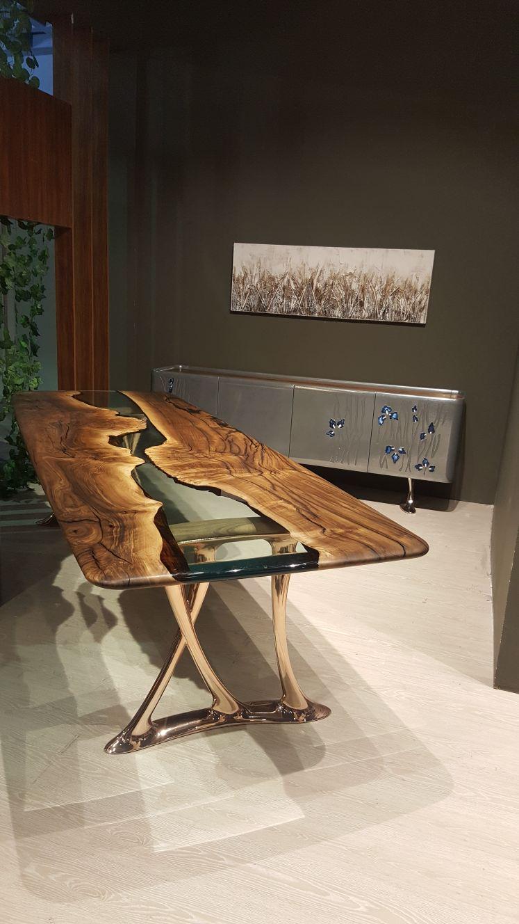 Custom Order Live Edge Walnut Resin Dinner Table, Transparent Epoxy ...