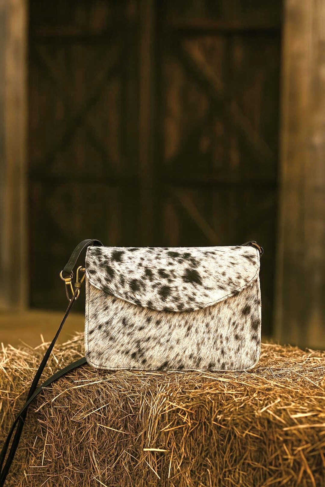 Cowhide and Leather Crossbody Purse With Adjustable Strap - Etsy