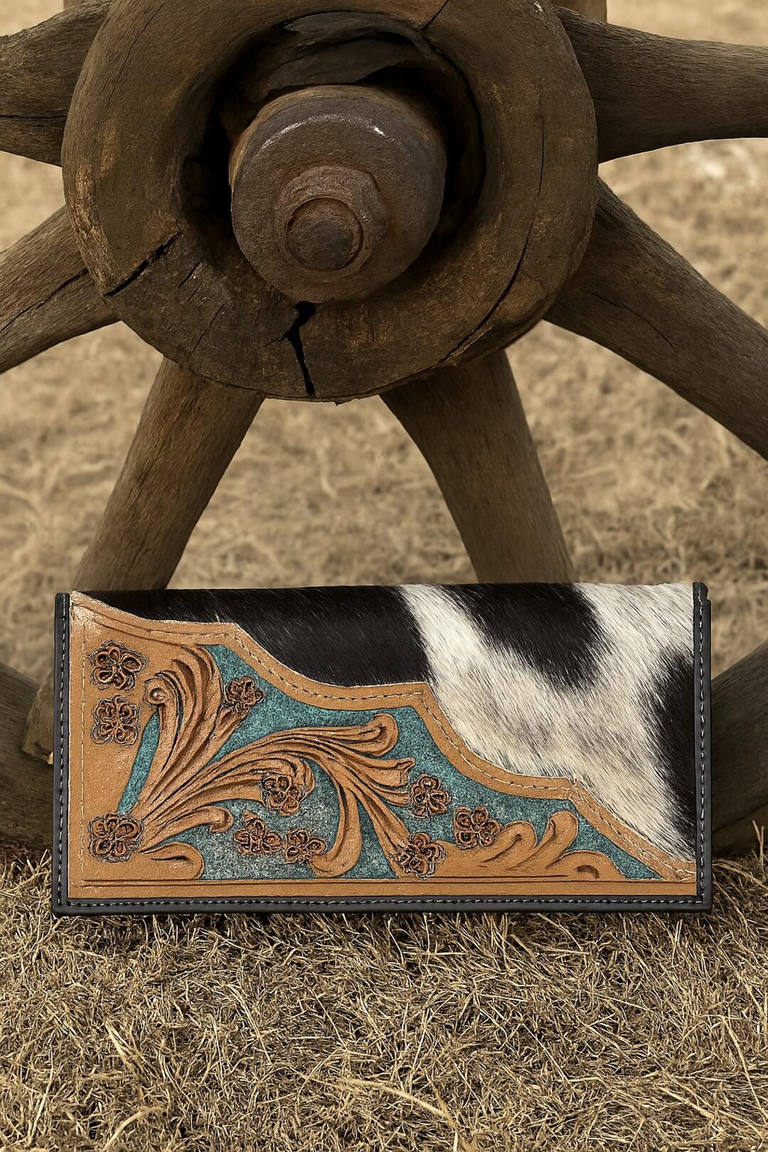 Handmade Western Cowhide Leather Tooled Wallet With Turquoise Branding ...