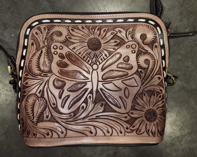 Genuine Leather Tooled Butterfly Crossbody Bag - Etsy