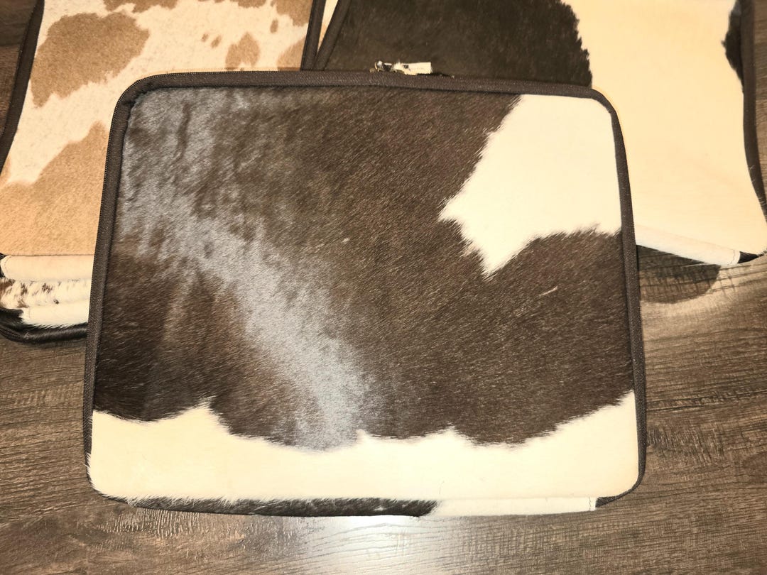 Cowhide Laptop Tablet Sleeve, Hair on Natural, Double Zippers ...