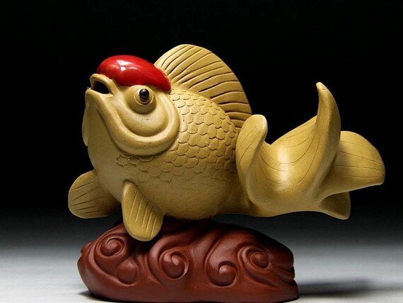 Figurines Handmade Yixing Zisha Clay Tea Pet Goldfish FJ1180 Sculpture ...