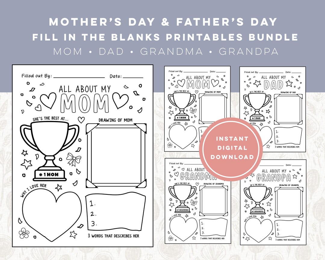 All About My Mom, Dad, Grandma, and Grandpa Bundle. Fill in the Blank ...