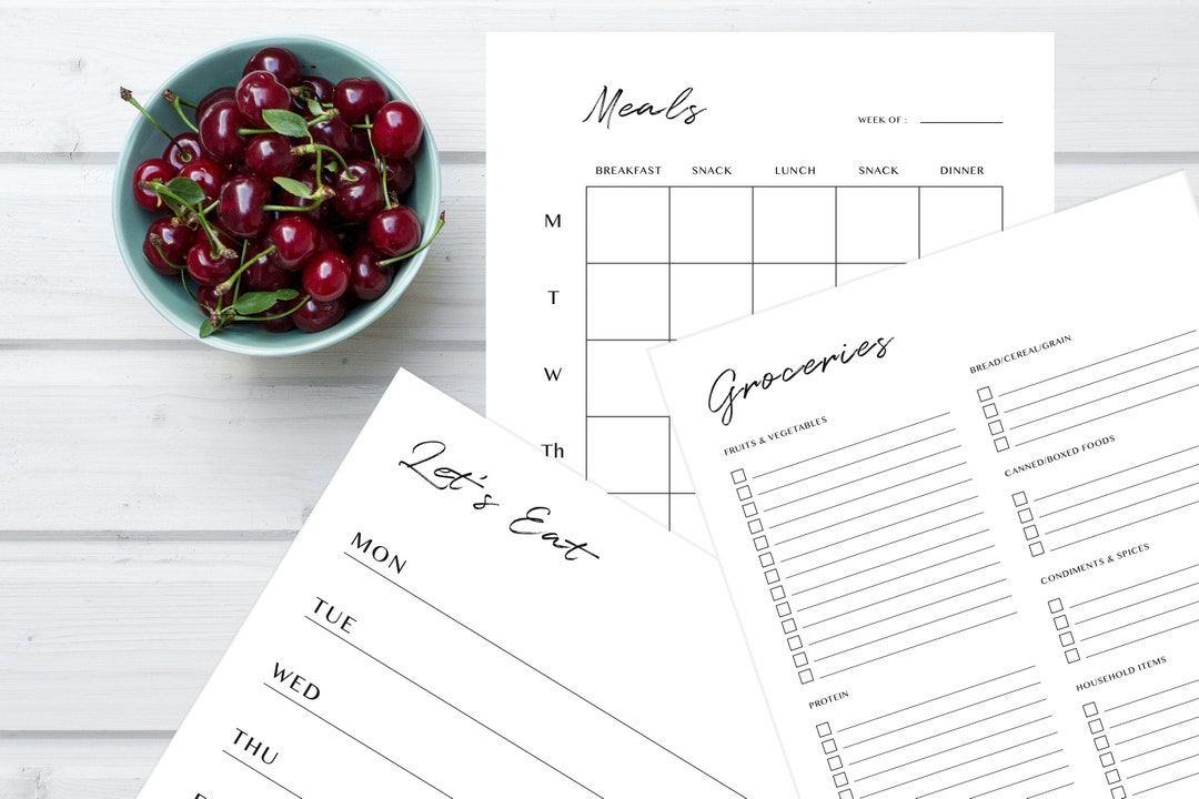 Minimalistic Weekly Meal Planner & Grocery List Printable, Instant ...