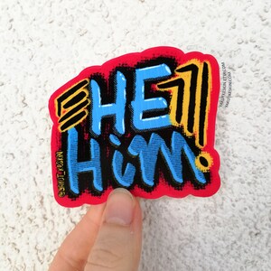 He Him Pronoun Graffiti Sticker Waterproof Vinyl Laptop Stickers LGBTQ ...